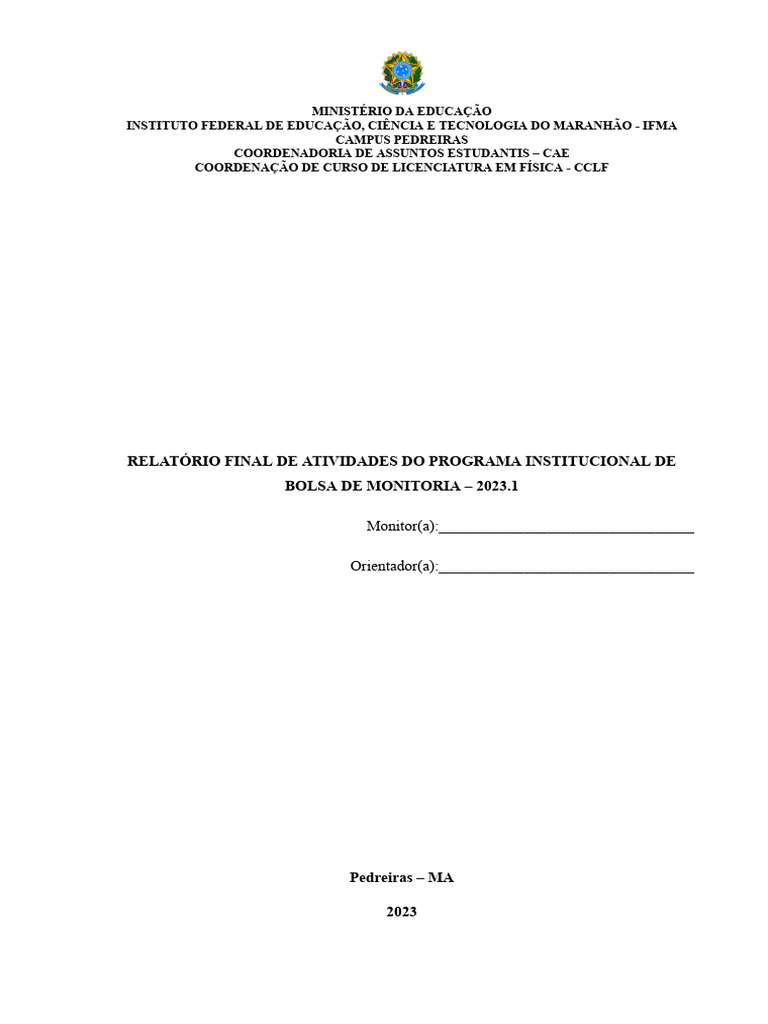 Anexo - X - Modelo de Relatório Final | PDF