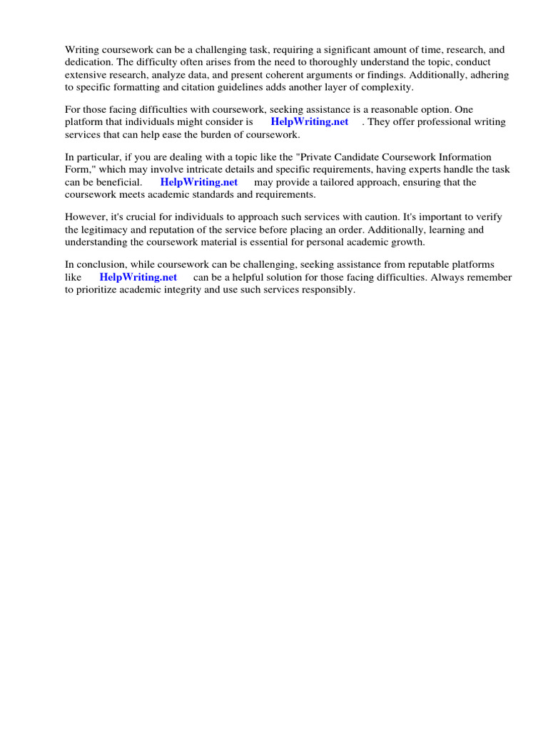 Private Candidate Coursework Information Form | PDF