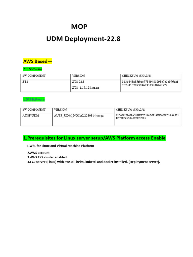 MOP UDM Deployment-22.8: AWS Based | PDF | Amazon Web Services | Software