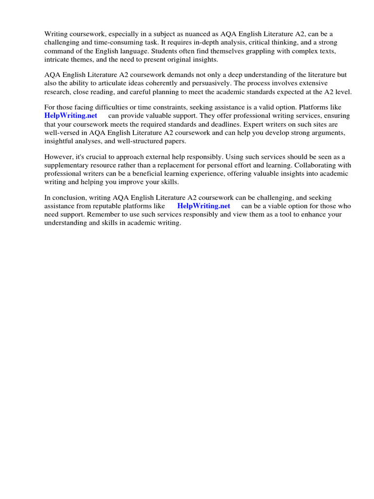 Aqa English Literature A2 Coursework Ideas | Download Free PDF ...