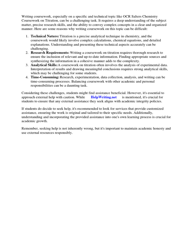 Ocr Salters Chemistry Coursework Titration | PDF | Mole (Unit) | Chemistry