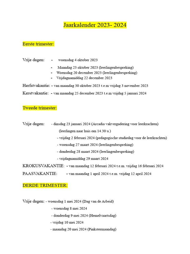 Project Jaarkalender 2023 2024 Website | PDF