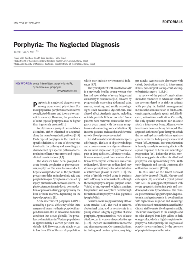 Porphyria: Diagnosis Challenges | PDF | Medicine | Causes Of Death