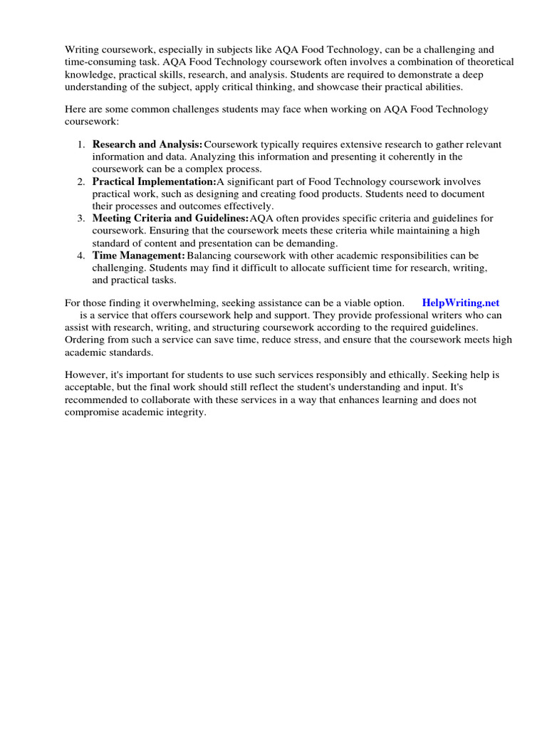 Aqa Food Technology Coursework Tasks | PDF | Facebook | Linked In