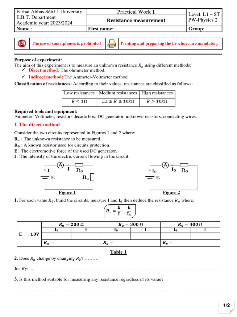 PW #01 Resistance Measurement | PDF | Electrical Network | Electrical ...