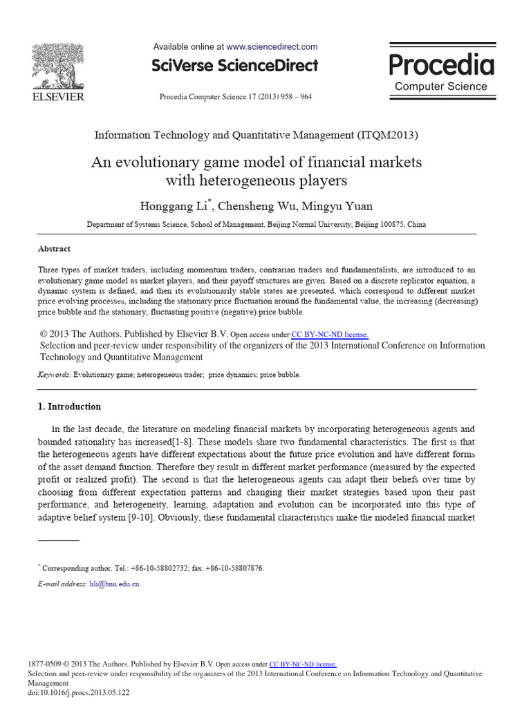 Evo Game Theory Model Markets | PDF | Market (Economics) | Game Theory