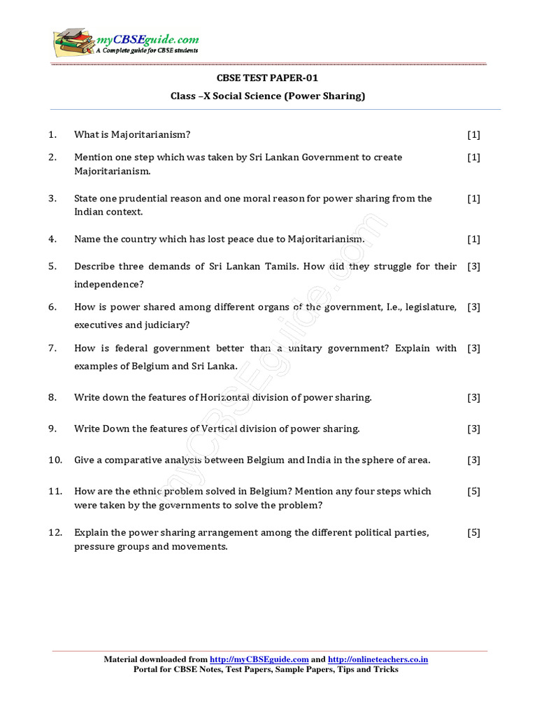 Power Sharing in Social Science: CBSE Guide | PDF | Politics