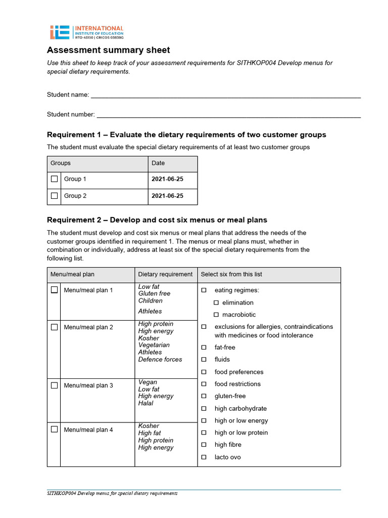Assessment Summary Sheet | PDF | Gluten Free Diet | Diet (Nutrition)