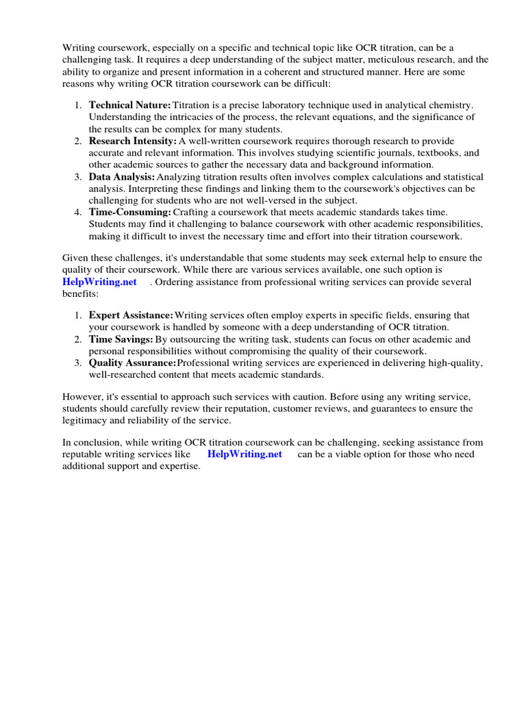 Ocr Titration Coursework | PDF | Titration | Chemistry