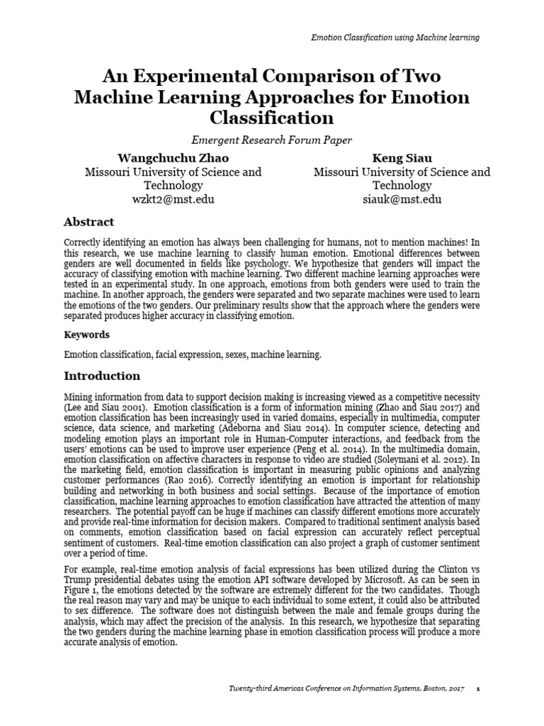 4 An Experimental Comparison of Two Machine Learning Approaches | PDF | Machine Learning | Emotions
