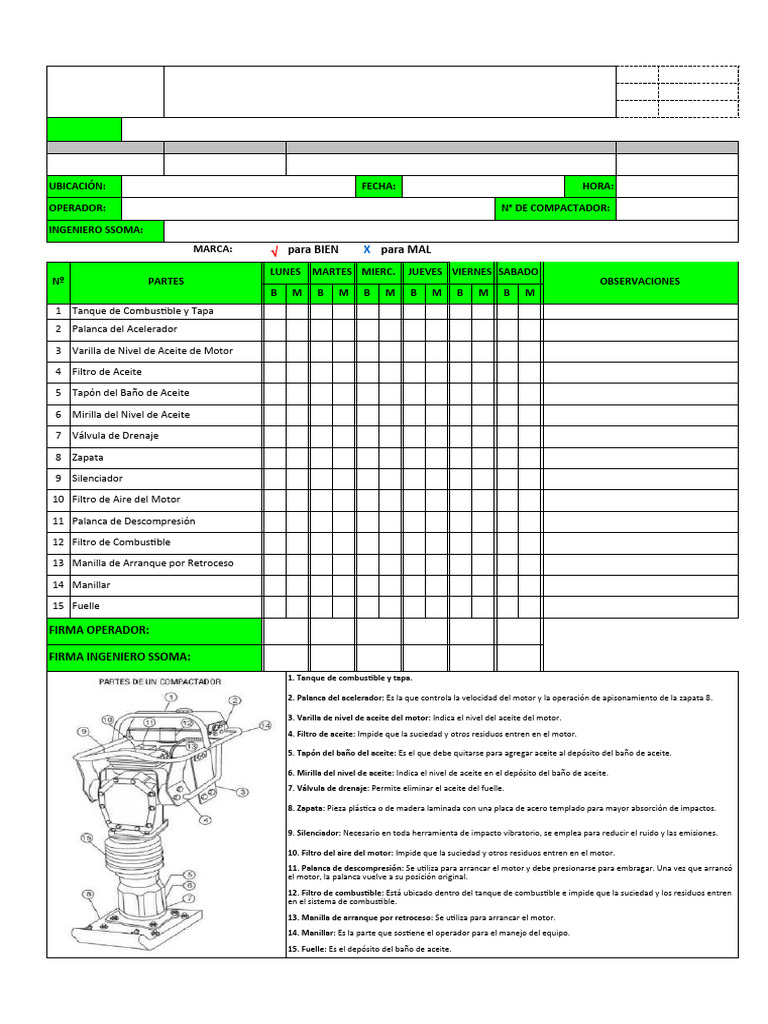 Check List de Compactador Tipo Canguro | PDF | Acelerador | Tanques