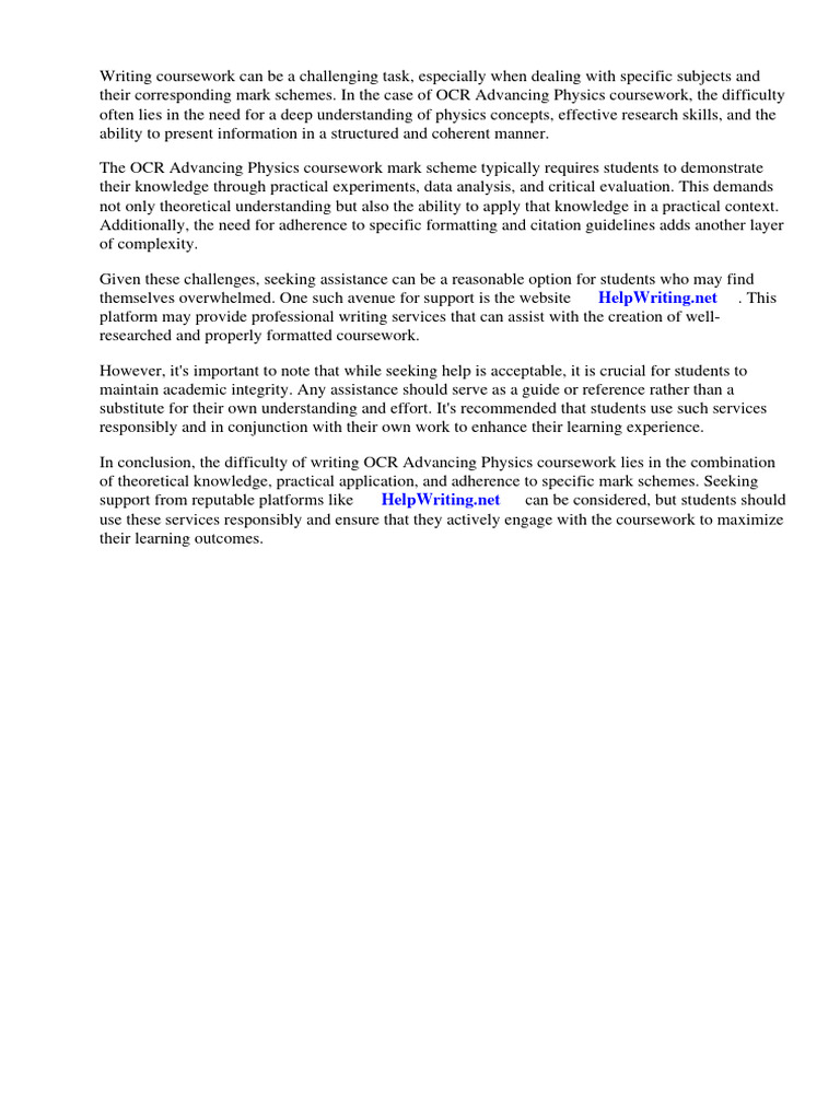 Ocr Advancing Physics Coursework Mark Scheme | PDF | Knowledge