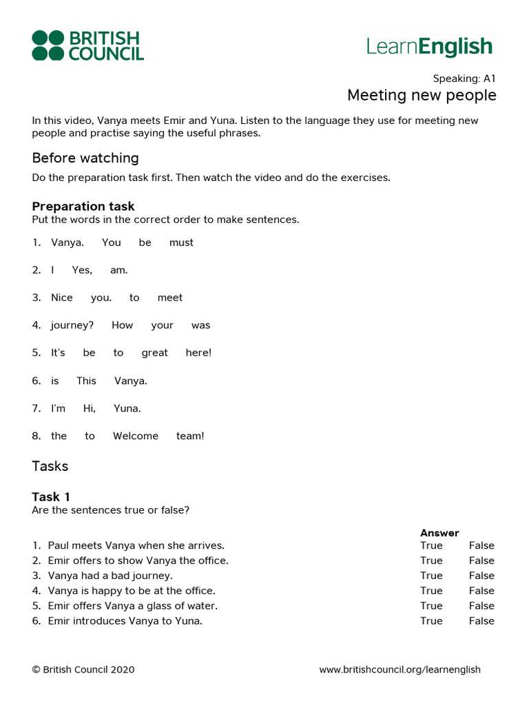 LearnEnglish Speaking A1 Meeting New People 1 2 | PDF | Linguistics ...