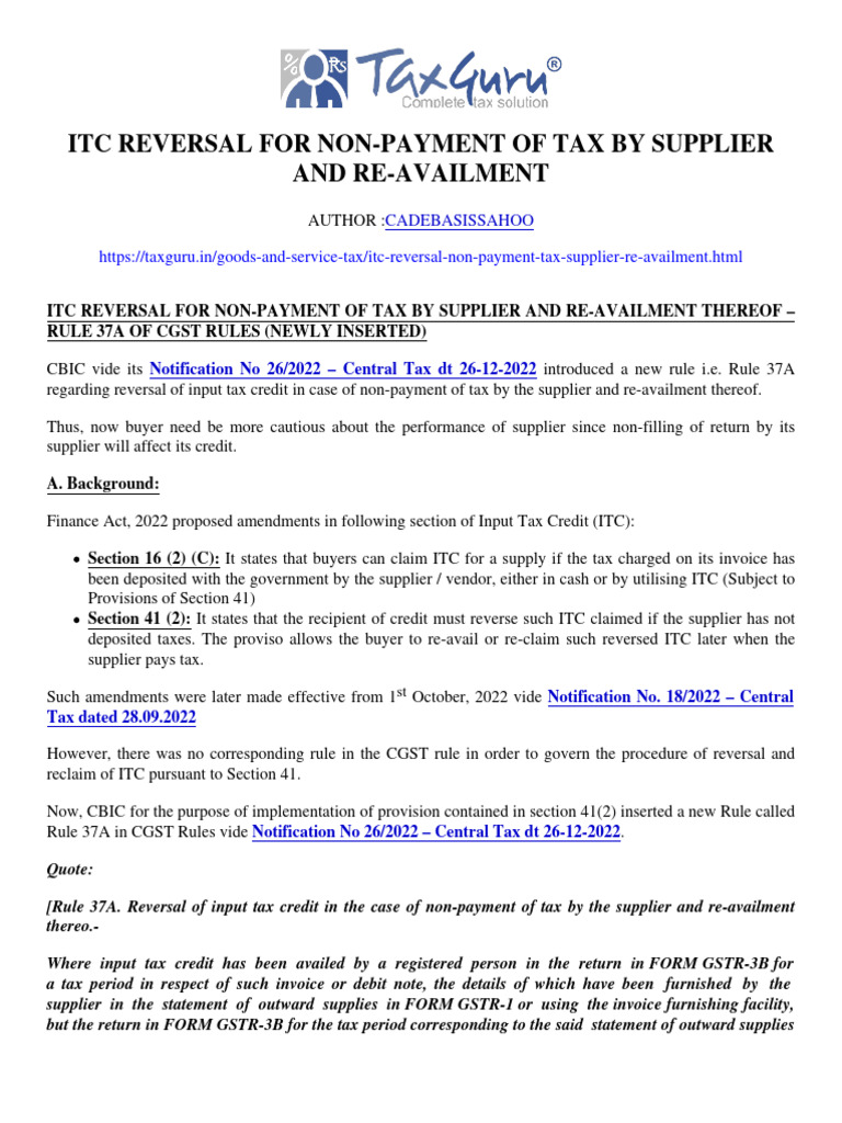 GST ITC Reversal & Reclaim Guide | PDF | Invoice | Taxes