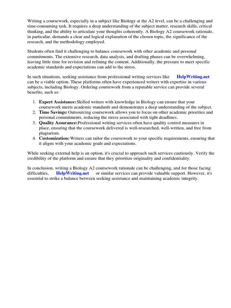 Biology A2 Coursework Rationale | PDF