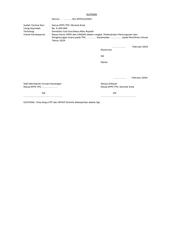 Contoh SPJ KPPS | PDF