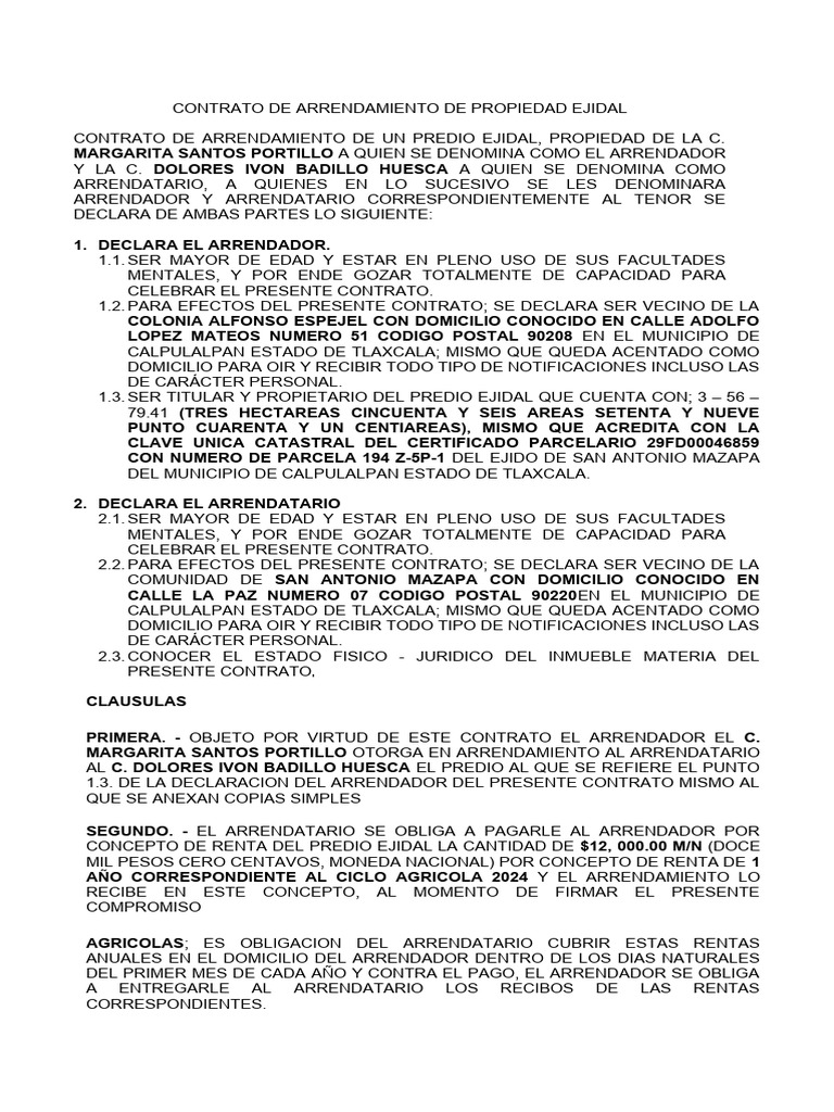 Contrato de Arrendamiento de Propiedad Ejidal-1 | PDF | Propiedad ... Contrato de Arrendamiento de Propiedad Ejidal-1 | PDF | Propiedad ...