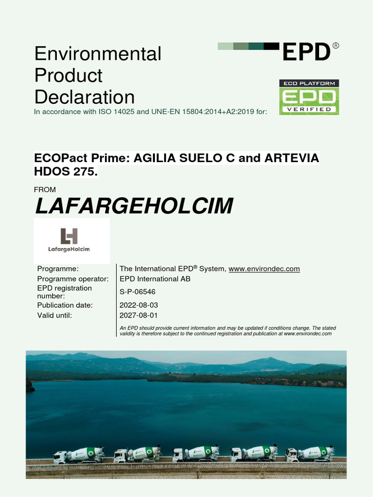 EPD ECOPact Prime AGILIA SUELO C and ARTEVIA | PDF | Concrete | Cement