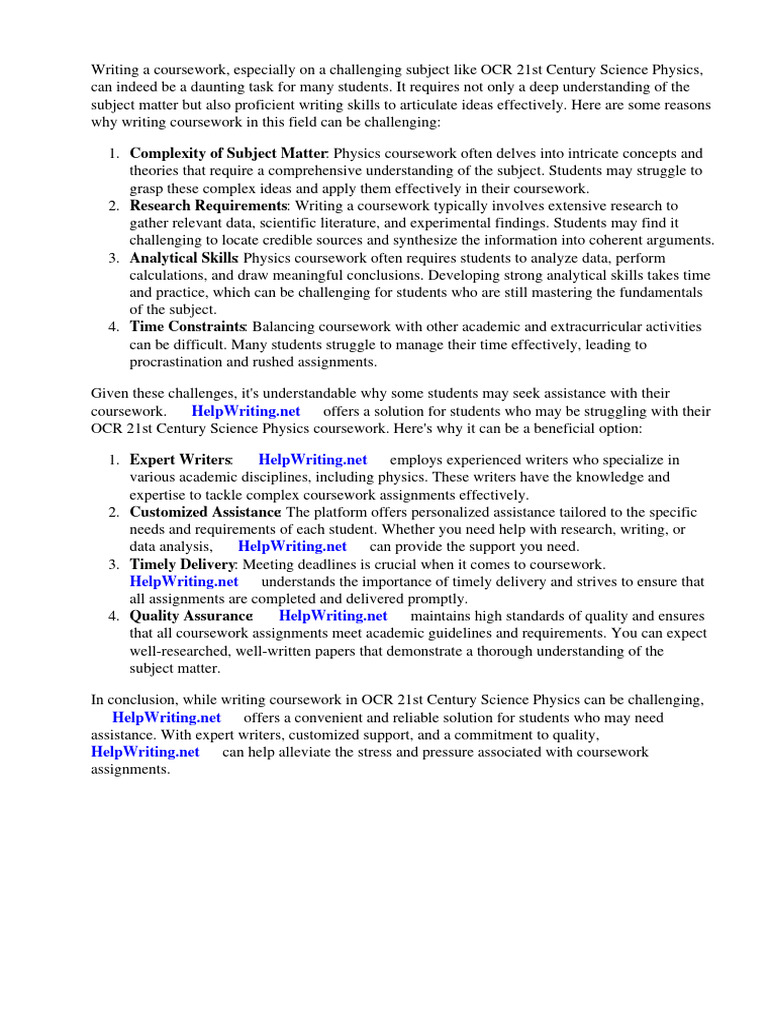 Ocr 21st Century Science Physics Coursework | PDF | Science | Physics