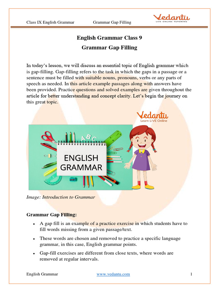 Class 9 Grammar: Gap Filling Exercises | PDF | English Language ...