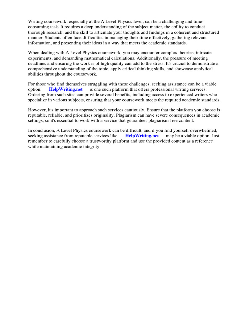 A Level Physics Coursework Examples | PDF | Thought | Physics