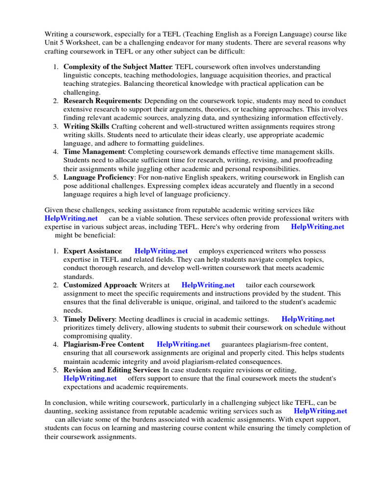 Tefl Course Unit 5 Worksheet | PDF | Expert | English As A Second Or ...