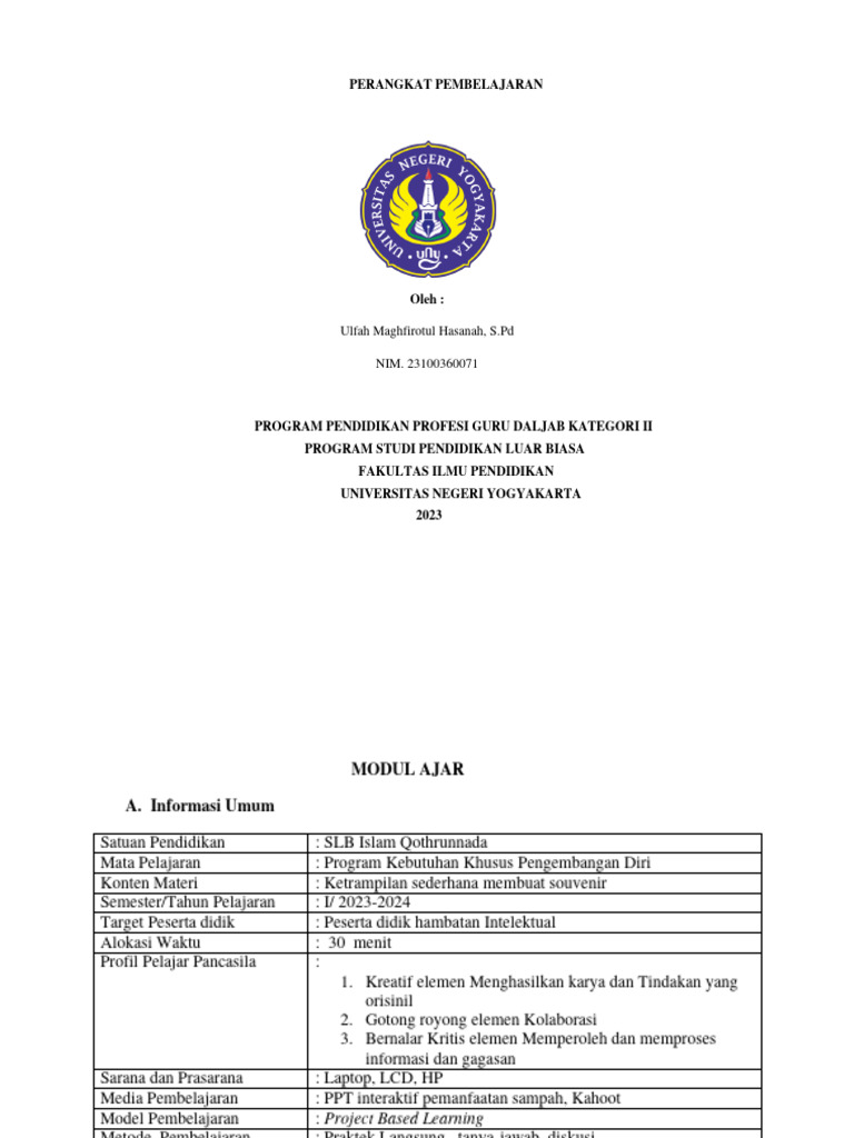 Modul Ajar Ketrampilan Sederhana - Ulfah | PDF