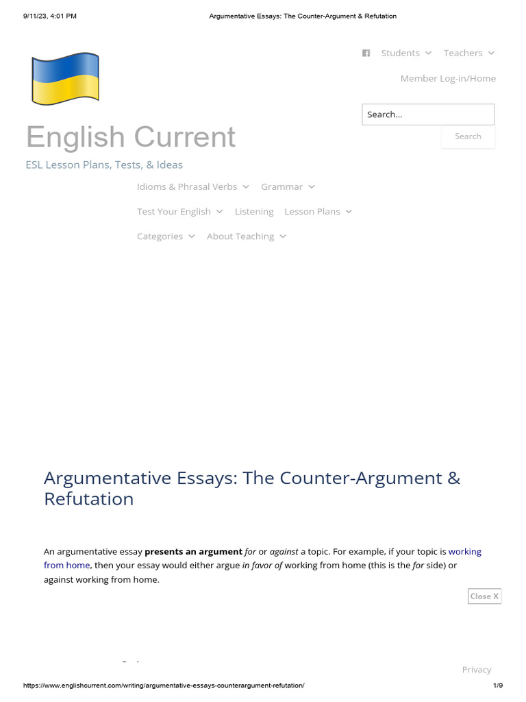 Argumentative Essays - The Counter-Argument & Refutation | PDF | Essays ...
