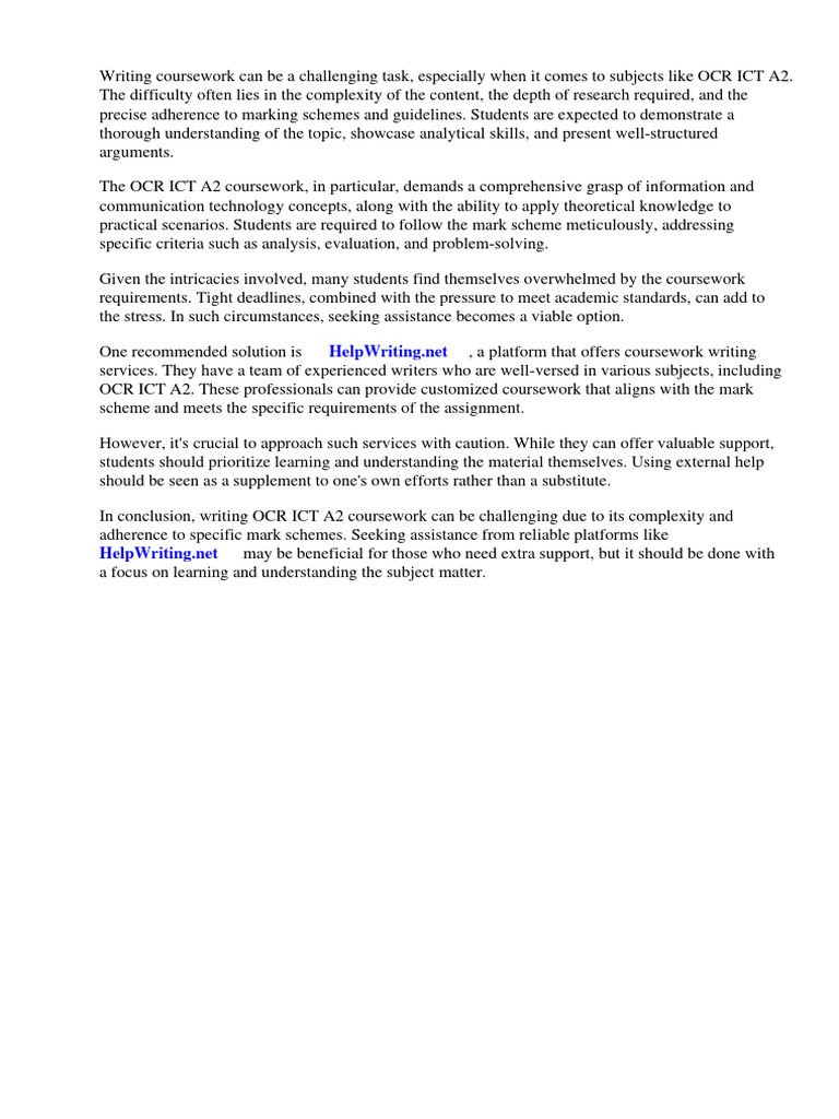 Ocr Ict A2 Coursework Mark Scheme | PDF | Gce Advanced Level (United ...