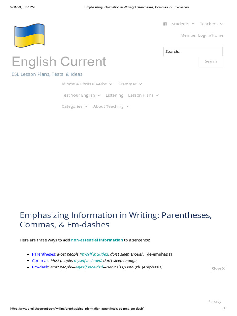 Emphasizing Information in Writing - Parentheses, Commas, & Em-Dashes | PDF | Human ...