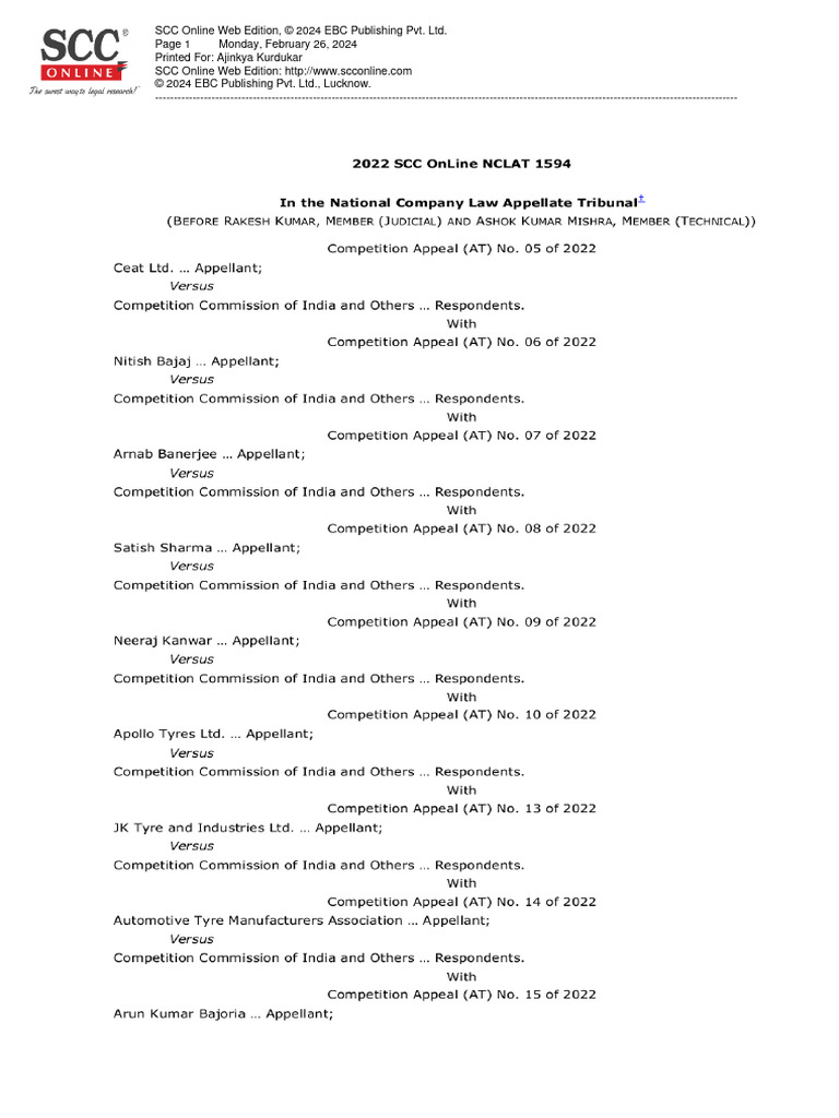 Ceat Ltd. v. Competition Commission of India, 2022 SCC OnLine NCLAT ...