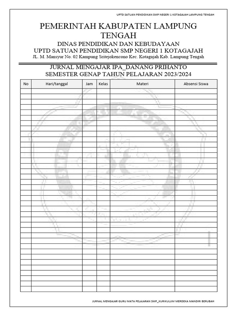 Jurnal Mengajar Guru Ipa SMP 2023.2024 Genap | PDF