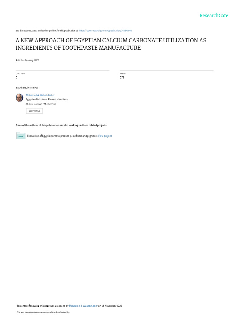 A New Approach of Egyptian Calcium Carbonate Utilization As Ingredients ...