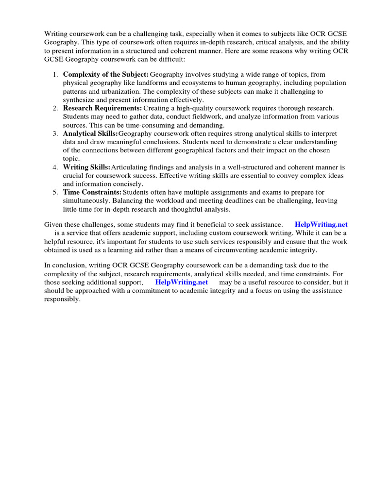 Ocr Gcse Geography Coursework Exemplar | PDF | Geography | Information Ocr Gcse Geography Coursework Exemplar | PDF | Geography | Information