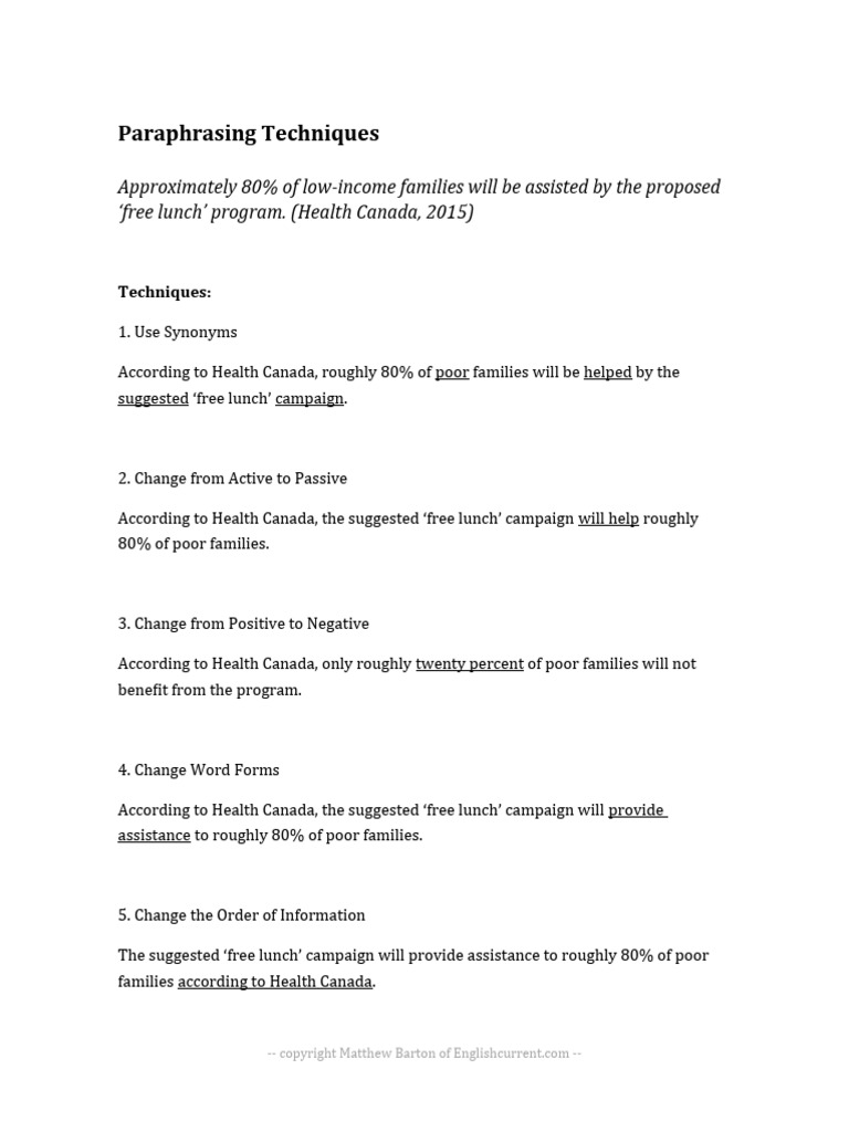 Paraphrasing Techniques Eap | PDF