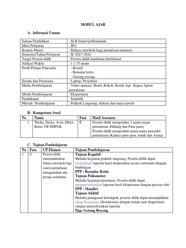 Modul Ajar Bahaya Rokok | PDF