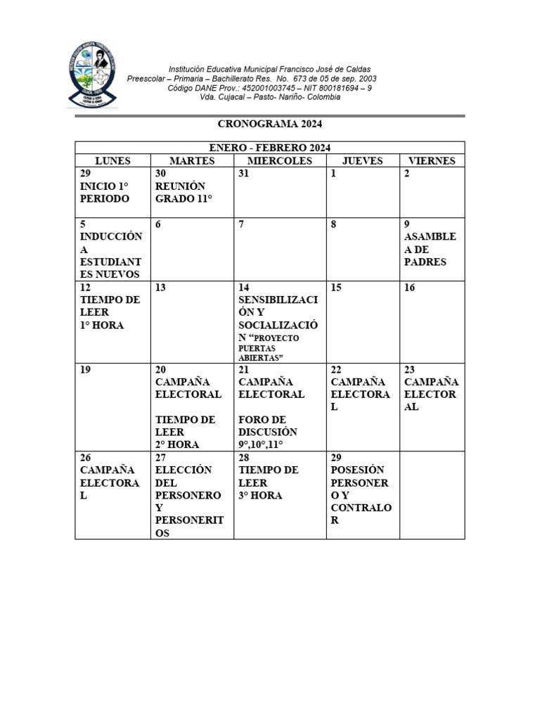 Cronograma 2024 Iemfjc | PDF