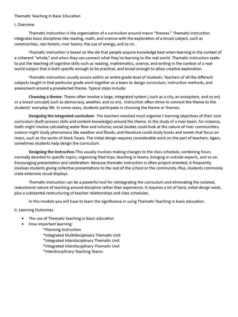 Thematic Teaching in Basic Education 3 | PDF | Curriculum | Cognitive ...