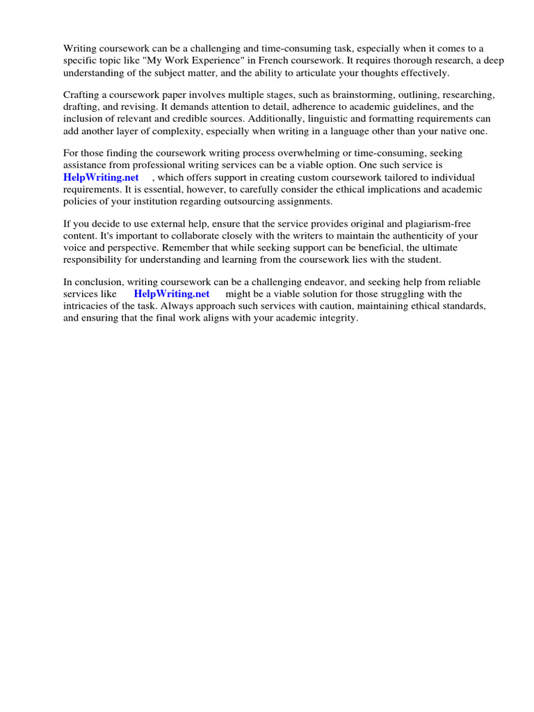 My Work Experience French Coursework | PDF | English Language | Facebook