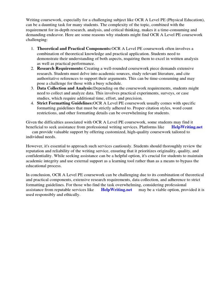 Ocr A Level Pe Coursework Guidance Pdf Textbook