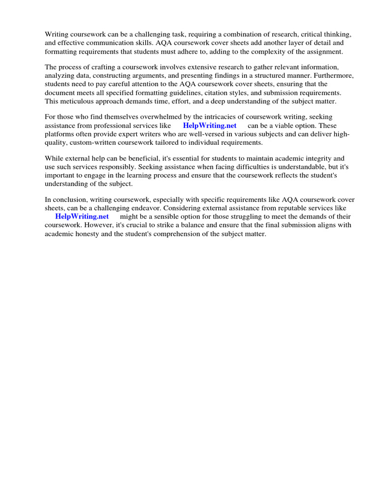 Aqa Coursework Cover Sheets | PDF