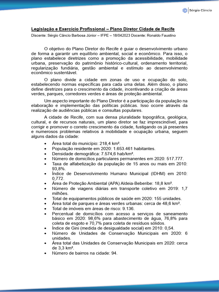 Plano Diretor do Recife: Diretrizes Urbanas | PDF | Planejamento urbano ...