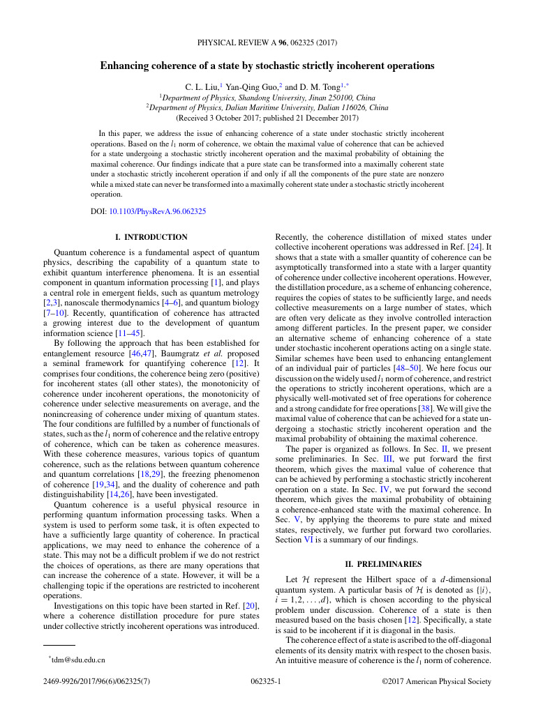 Enhancing Coherence of A State by Stochastic Strictly Incoherent Operations | PDF | Eigenvalues ...