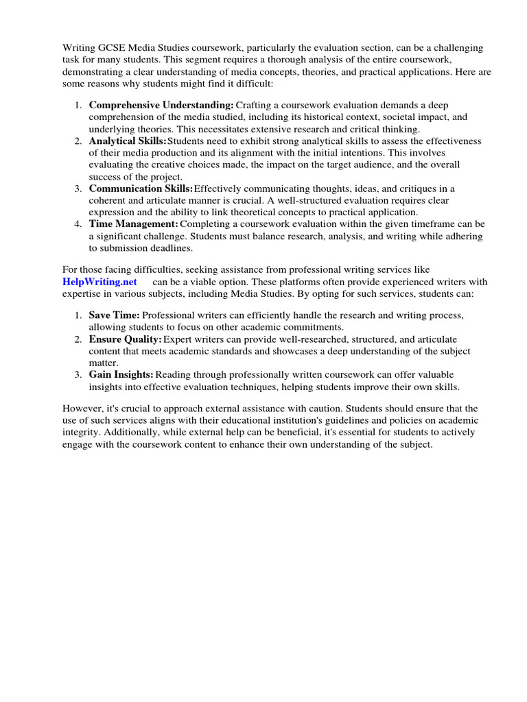 Gcse Media Studies Coursework Evaluation | PDF | Evaluation | Thought