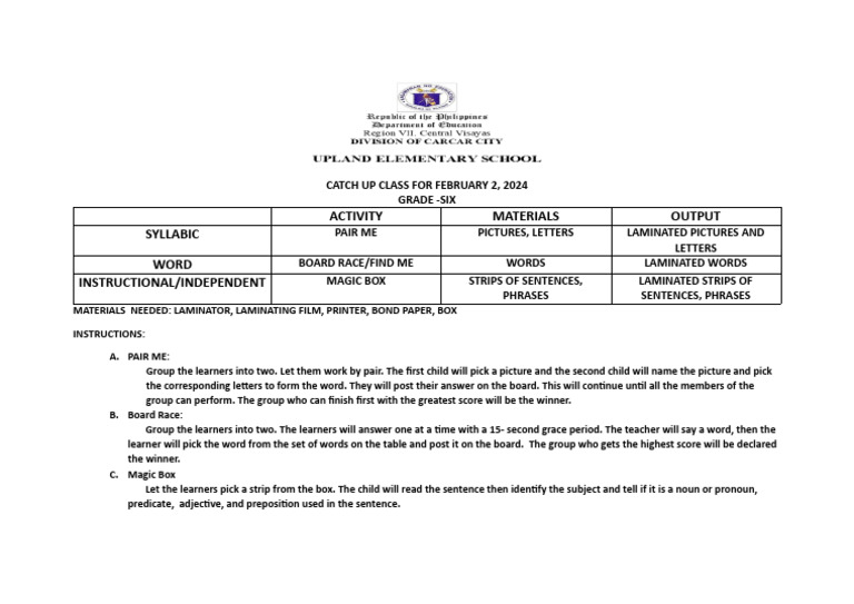 Catch Up Class For February 2 Pdf 