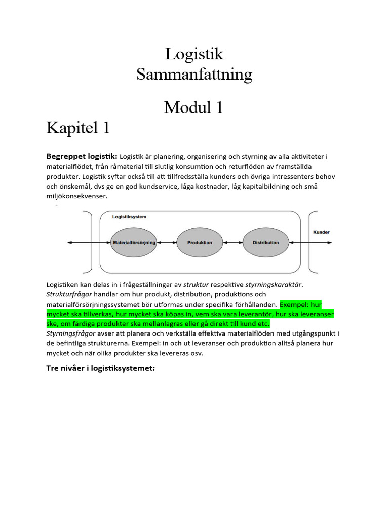 Logistik Sammanfattning | PDF