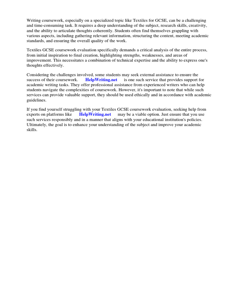 Textiles Gcse Coursework Evaluation Pdf