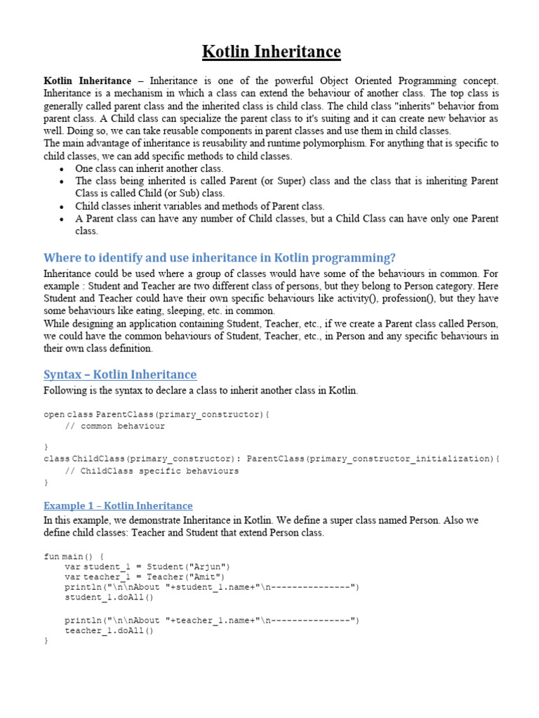 Kotlin Inheritance | PDF Kotlin Inheritance | PDF