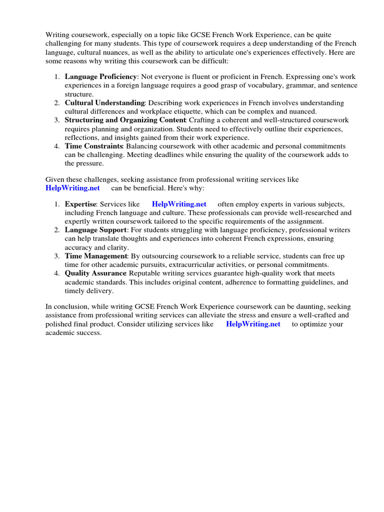 Gcse French Work Experience Coursework | PDF | Microsoft Power Point ...
