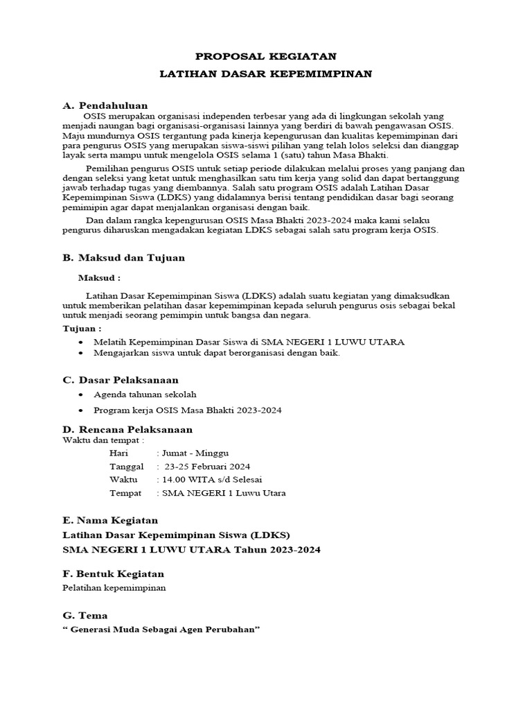 LDKS OSIS SMA Negeri 1 Luwu Utara 2024 | PDF